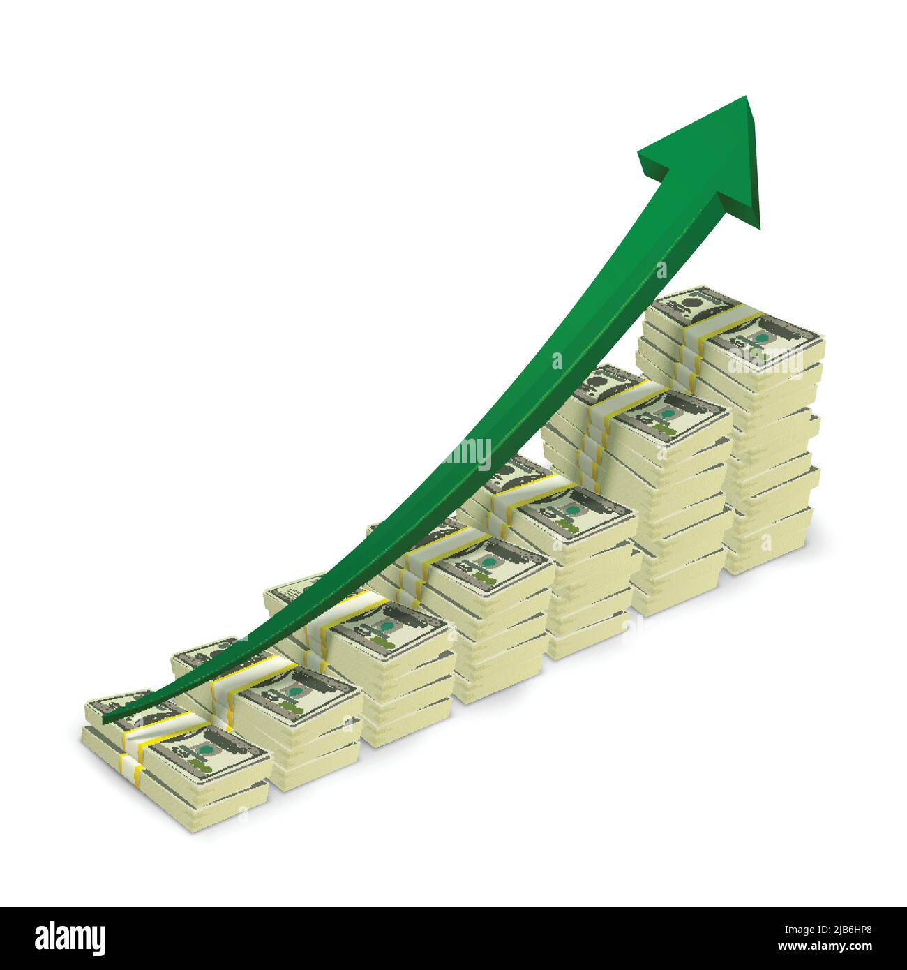 Money banknotes stacks rising graph with upward arrow vector ...