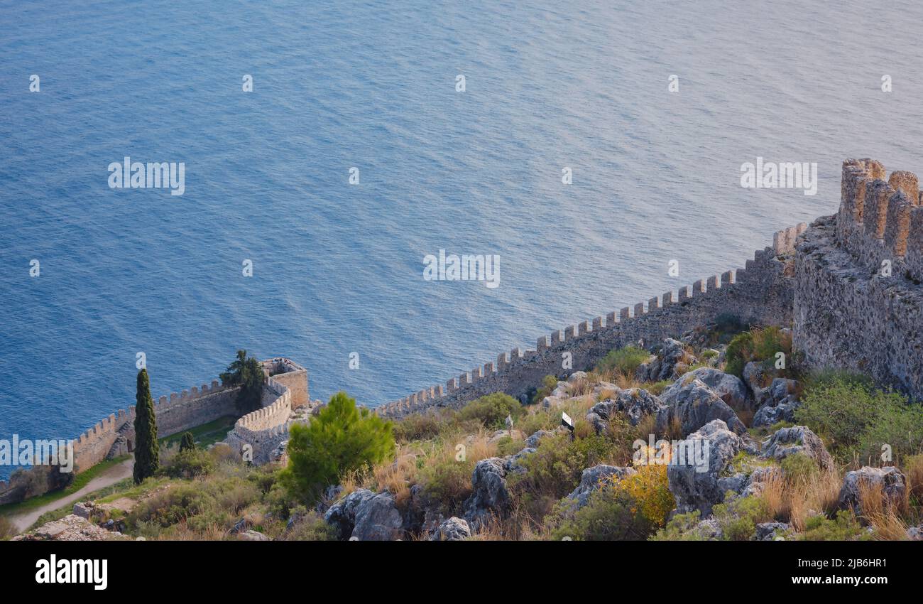 Alanya, turkey, winter walk by mediterranean sea. View from the hill in ...
