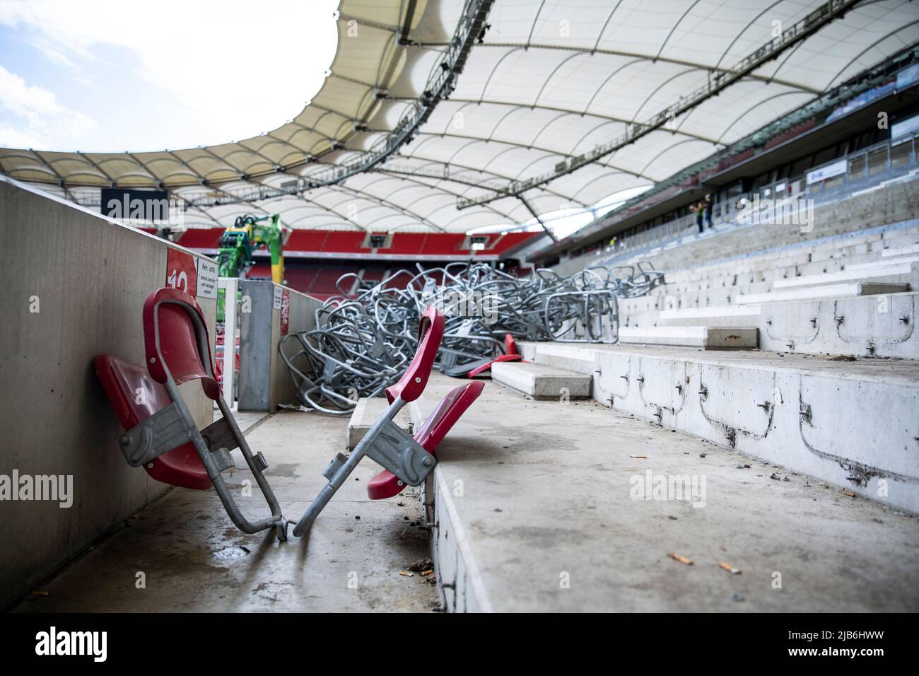 03 June 2022, Baden-Wuerttemberg, Stuttgart: Old chairs lie in front of ...