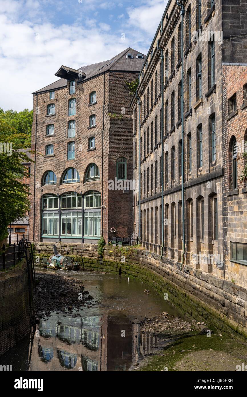 Vertical view of the Ouseburn river with the former warehouse buildings ...