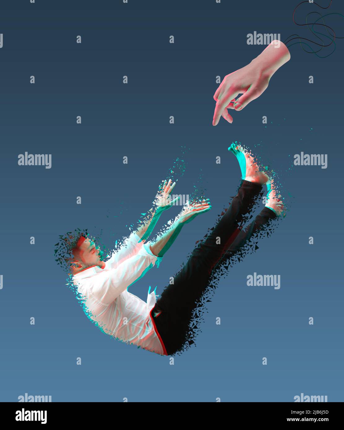 Contemporary art collage and modern design. Sleeping man falling into ...