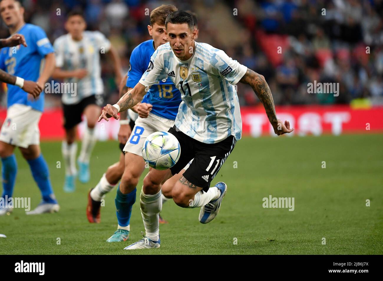 Angel Di Maria of Argentina in action during the Finalissima trophy ...