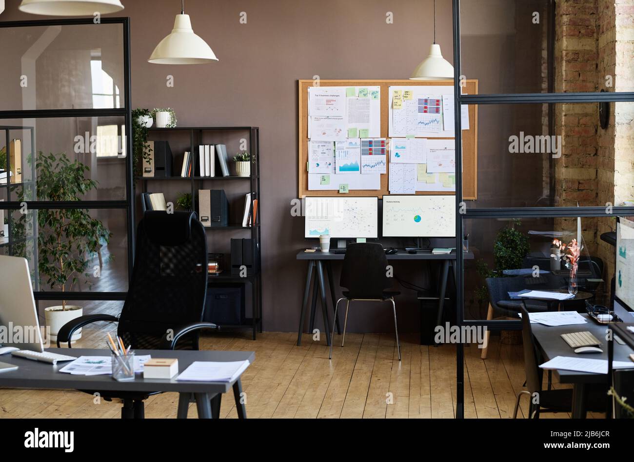 Image of modern office with workplaces of employees with computers on ...