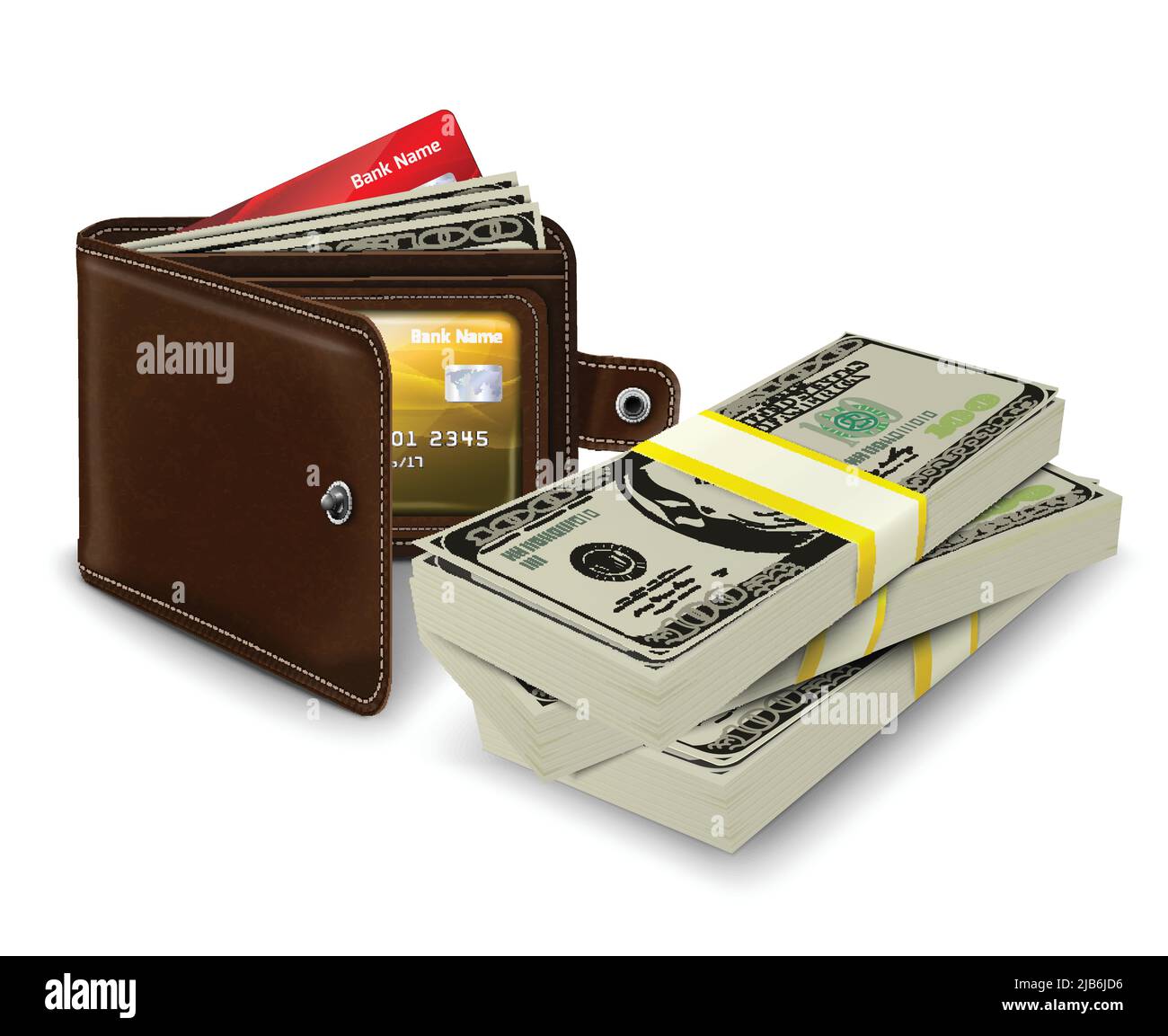 Classic modern brown leather pocket open wallet with credit card money ...