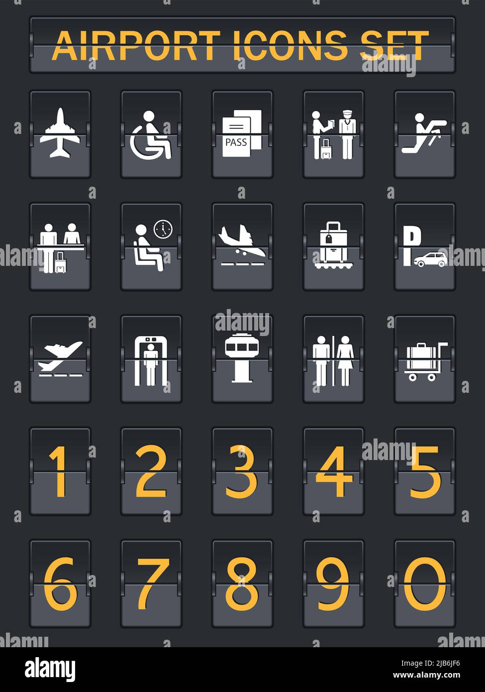 Business airport travel information panel icons set in arrival ...