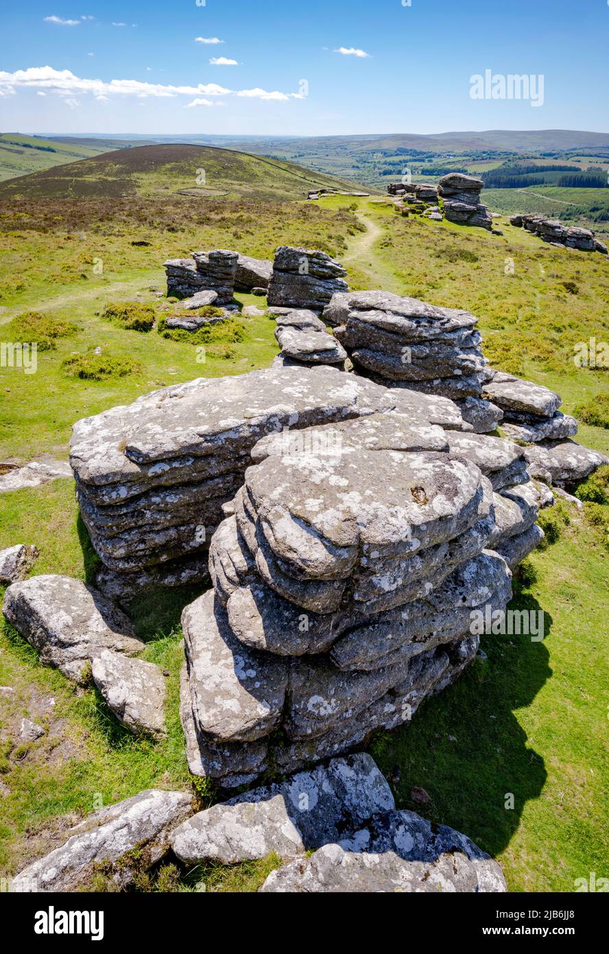 Dartmoor landscape view from Birch Tor, Dartmoor National Park, Devon ...