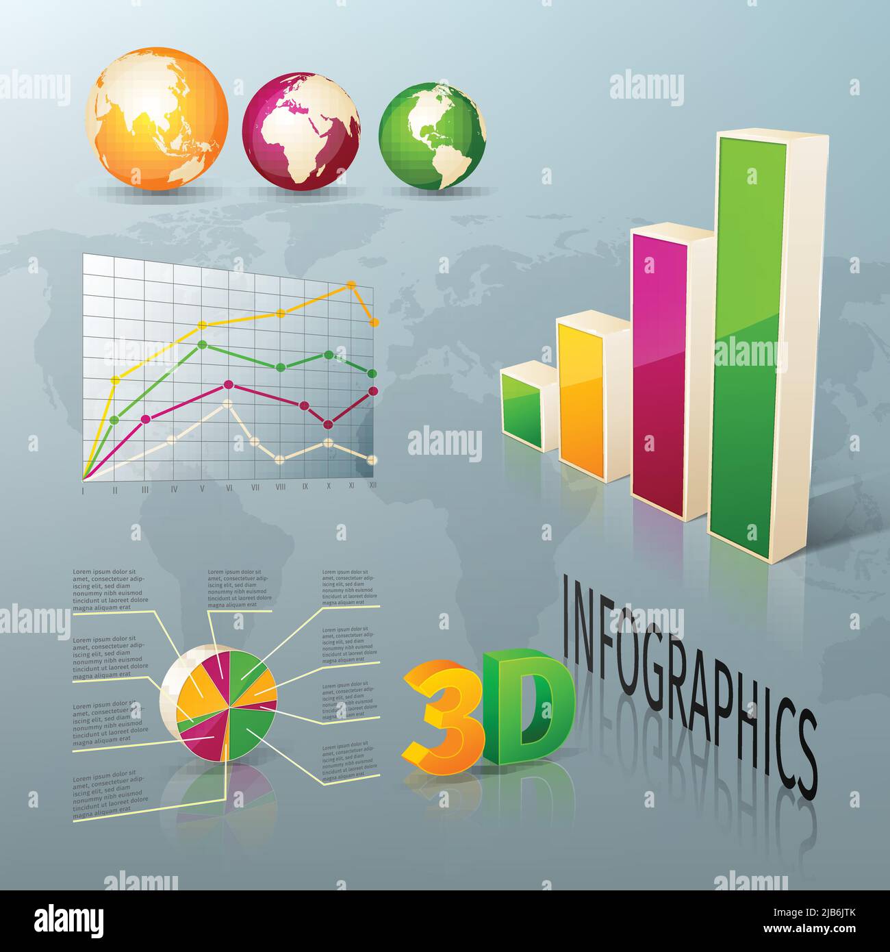 Abstract 3d business infographics design elements charts and graphs ...