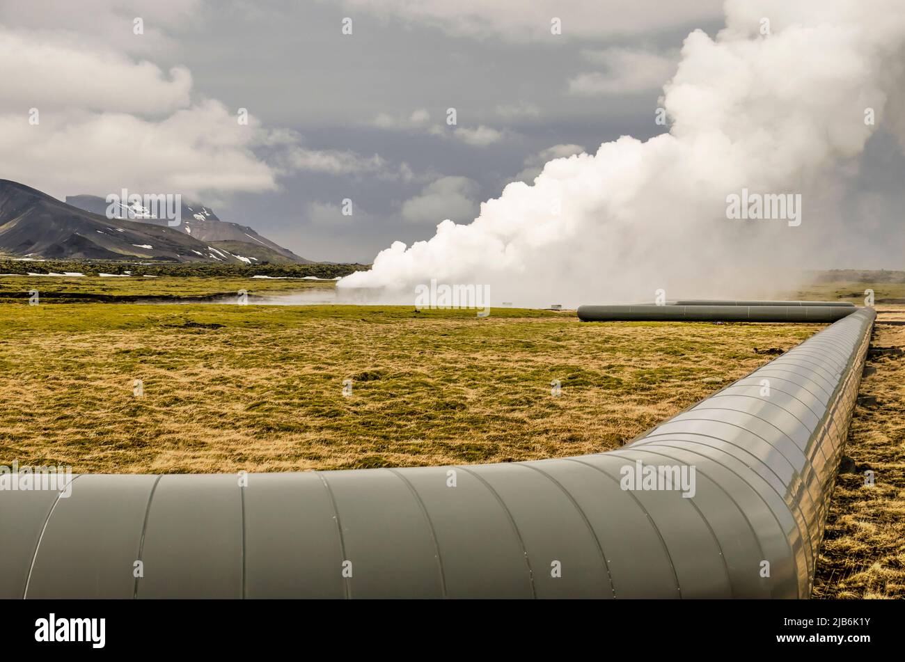 Hengill, Iceland, April 22, 2022: large diameter pipe connecting a vent ...