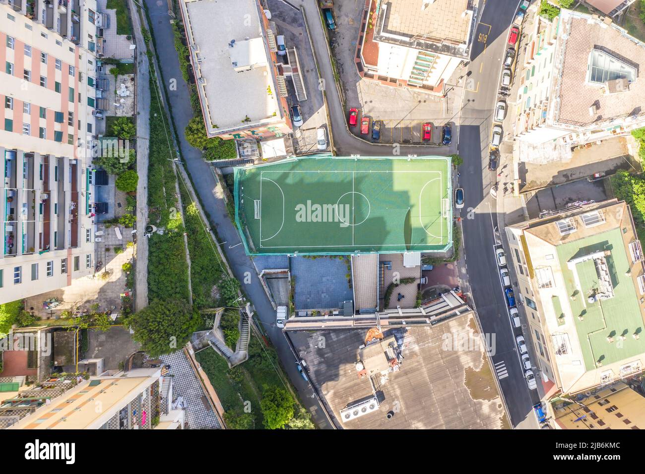 Rooftop football pitch, Italy Stock Photo - Alamy