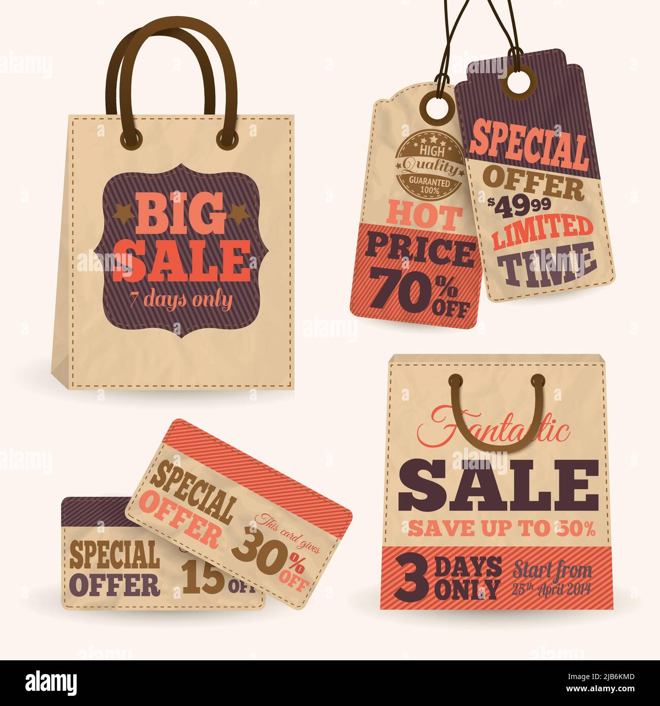 Collection of paper sale price tags with shopping bags design templates ...