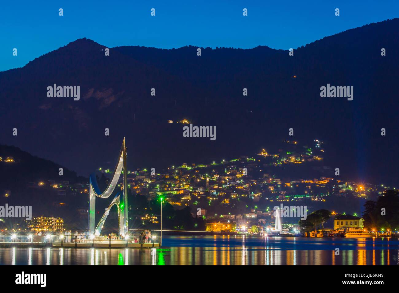 The Life Electric monument and the Como breakwater, on a summer night ...