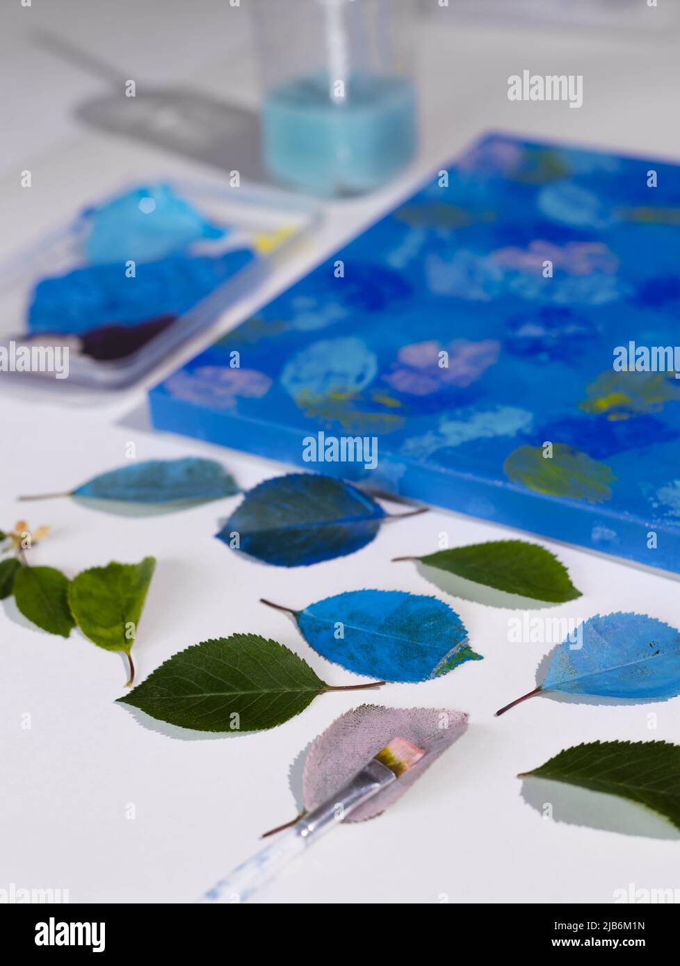 DIY Abstract botanical art. The picture is made by applying acrylic ...