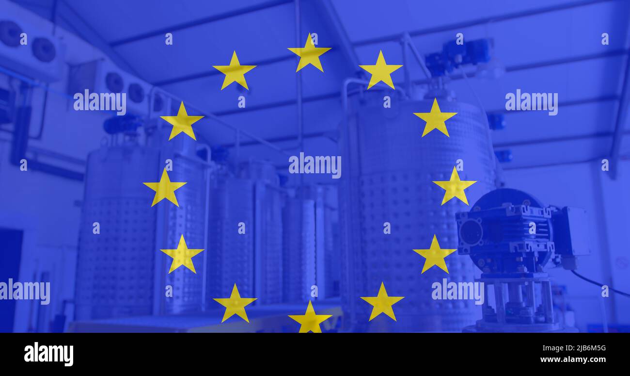 Image of flag of eu over factory Stock Photo - Alamy