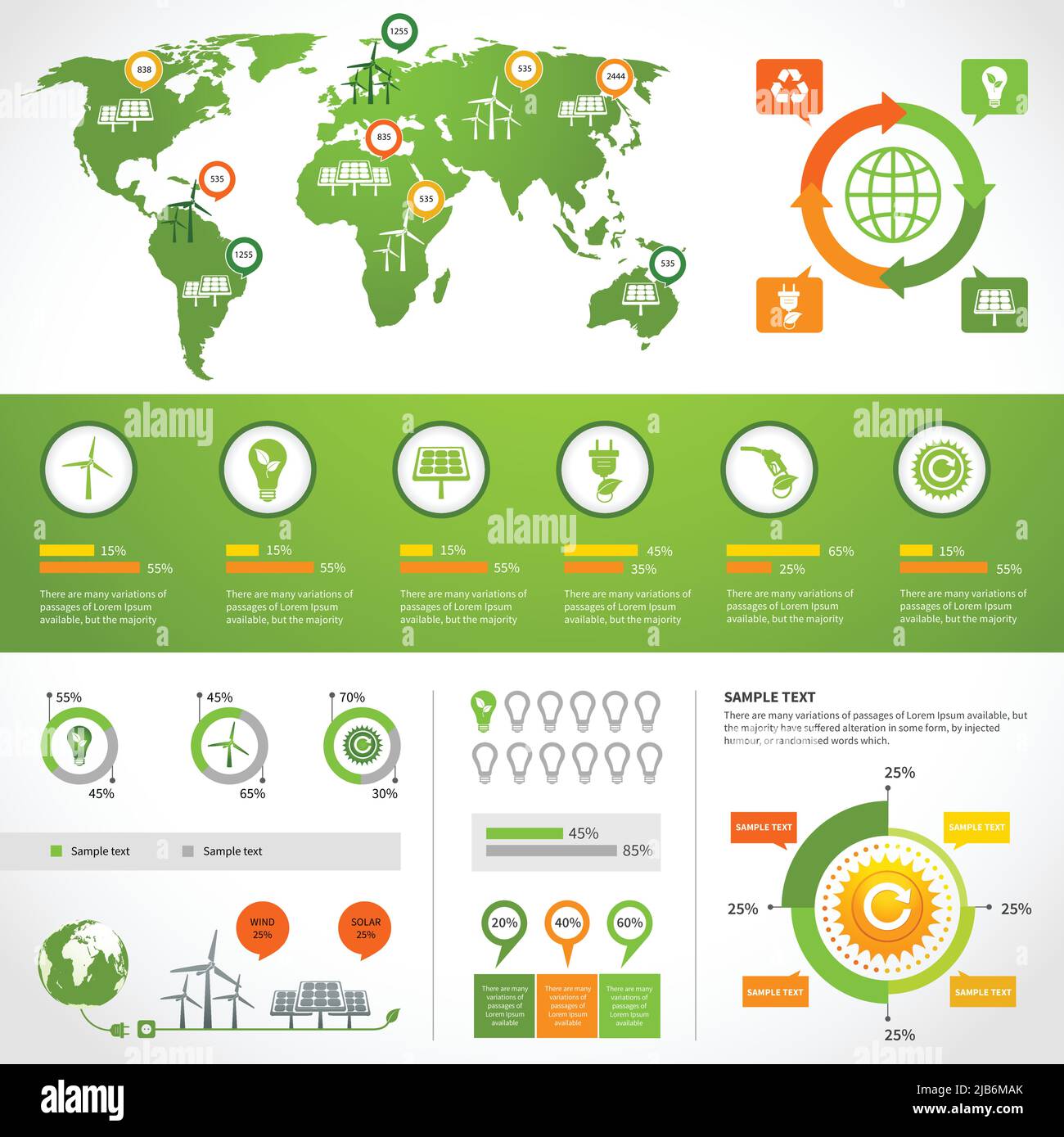 Energy infographics layout design template with eco icons set world map ...