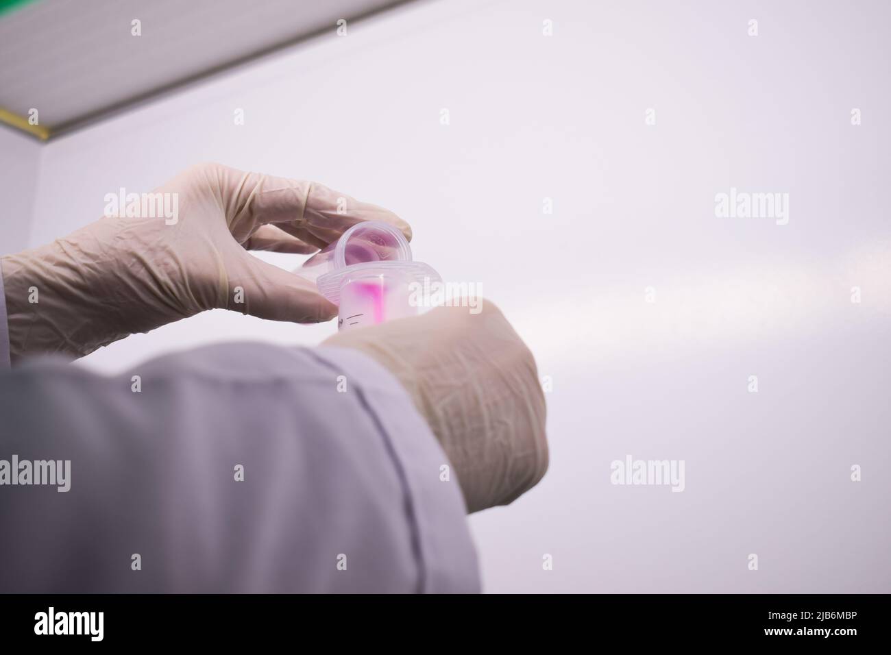 Researcher pours a cell medium to the container Stock Photo - Alamy