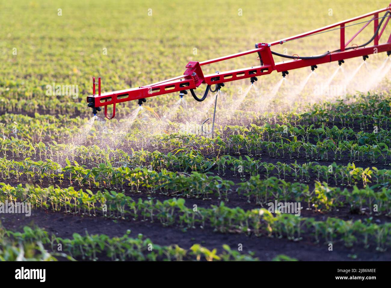 Nozzle of the tractor sprinklers sprayed.Soybean spraying Stock Photo ...