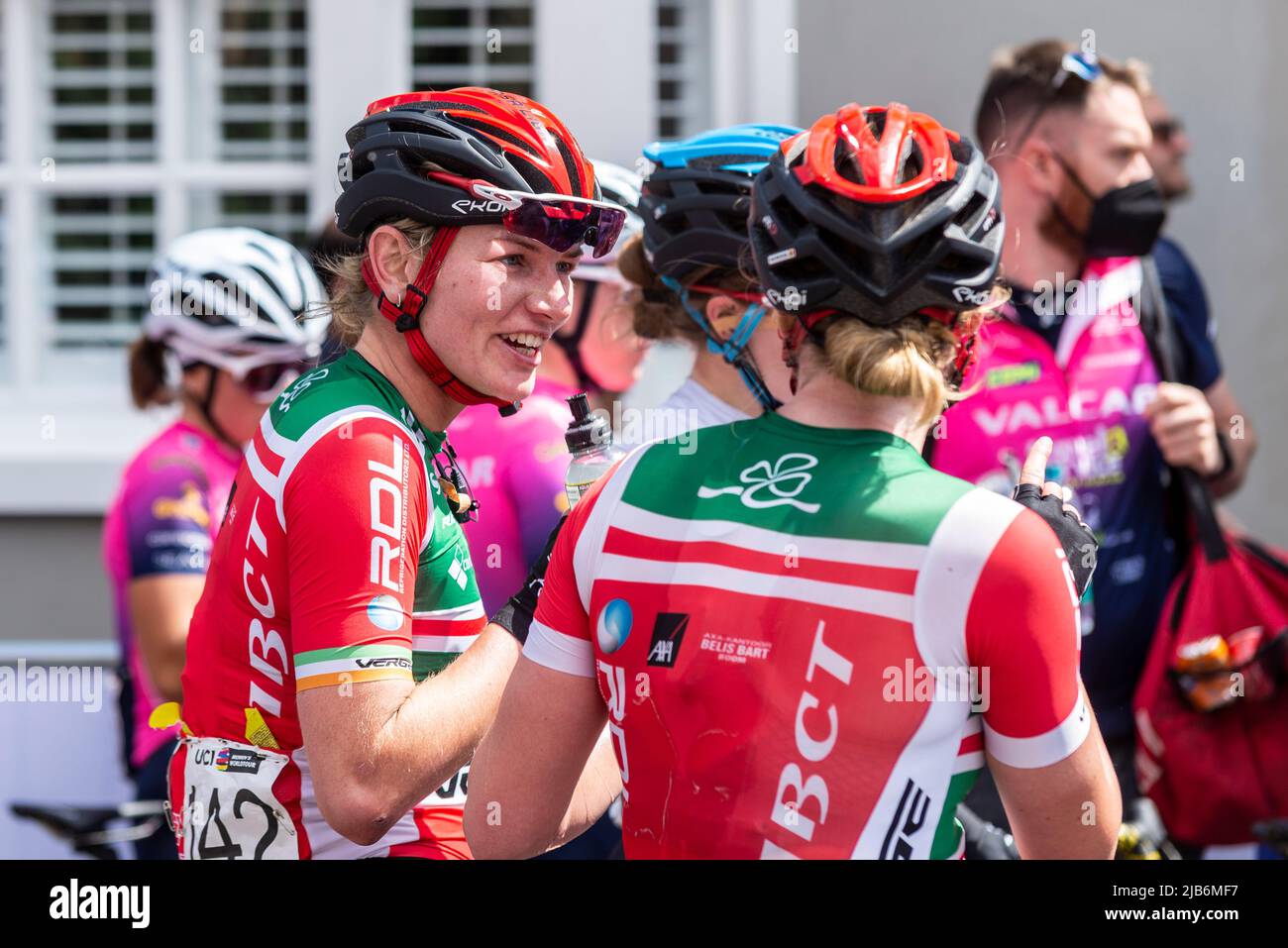 Alice Sharpe and riders of team IBCT cooling down after finishing at ...