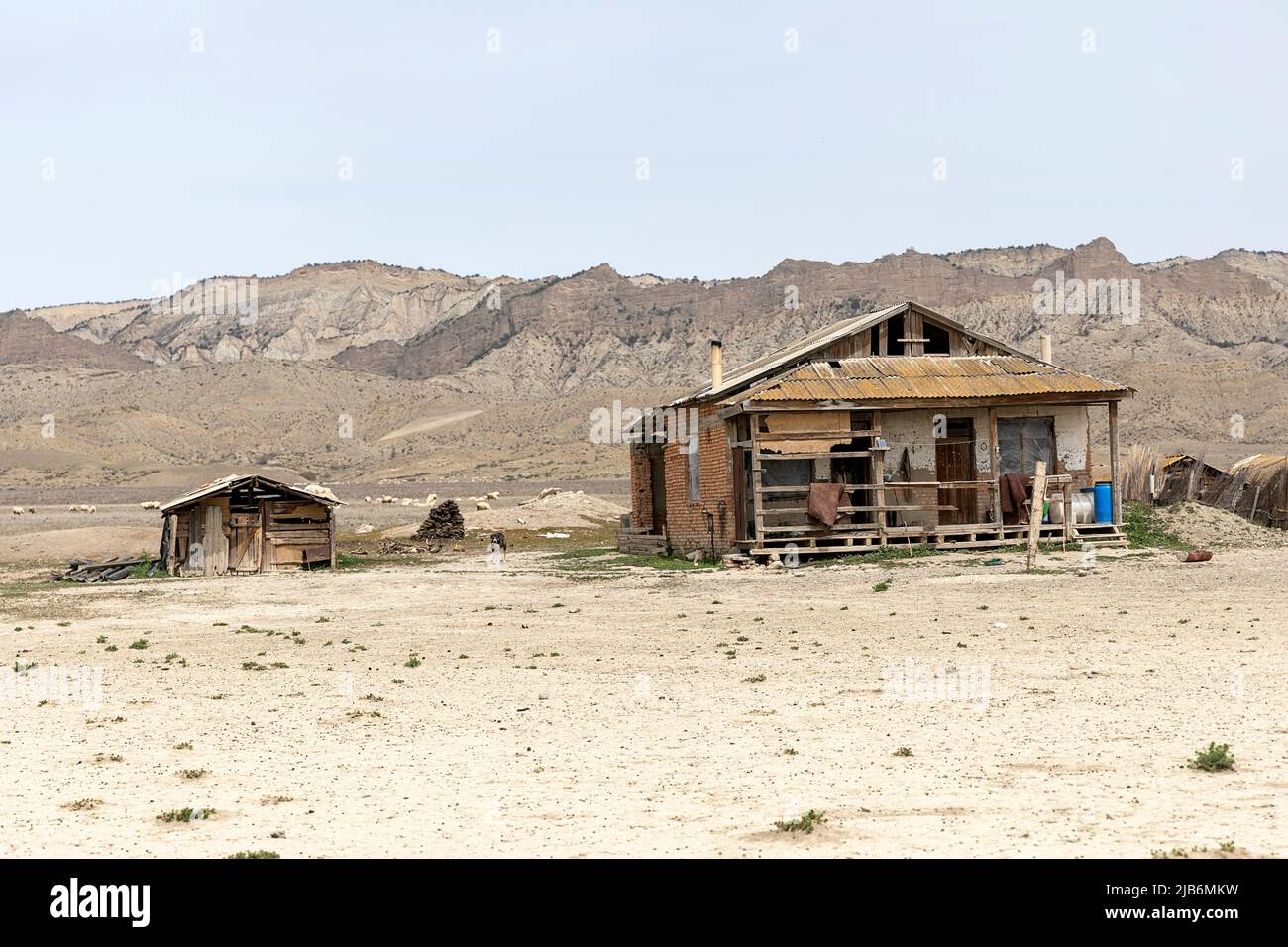 Old traditional shepherd house at the dry plain of Vashlovani national ...