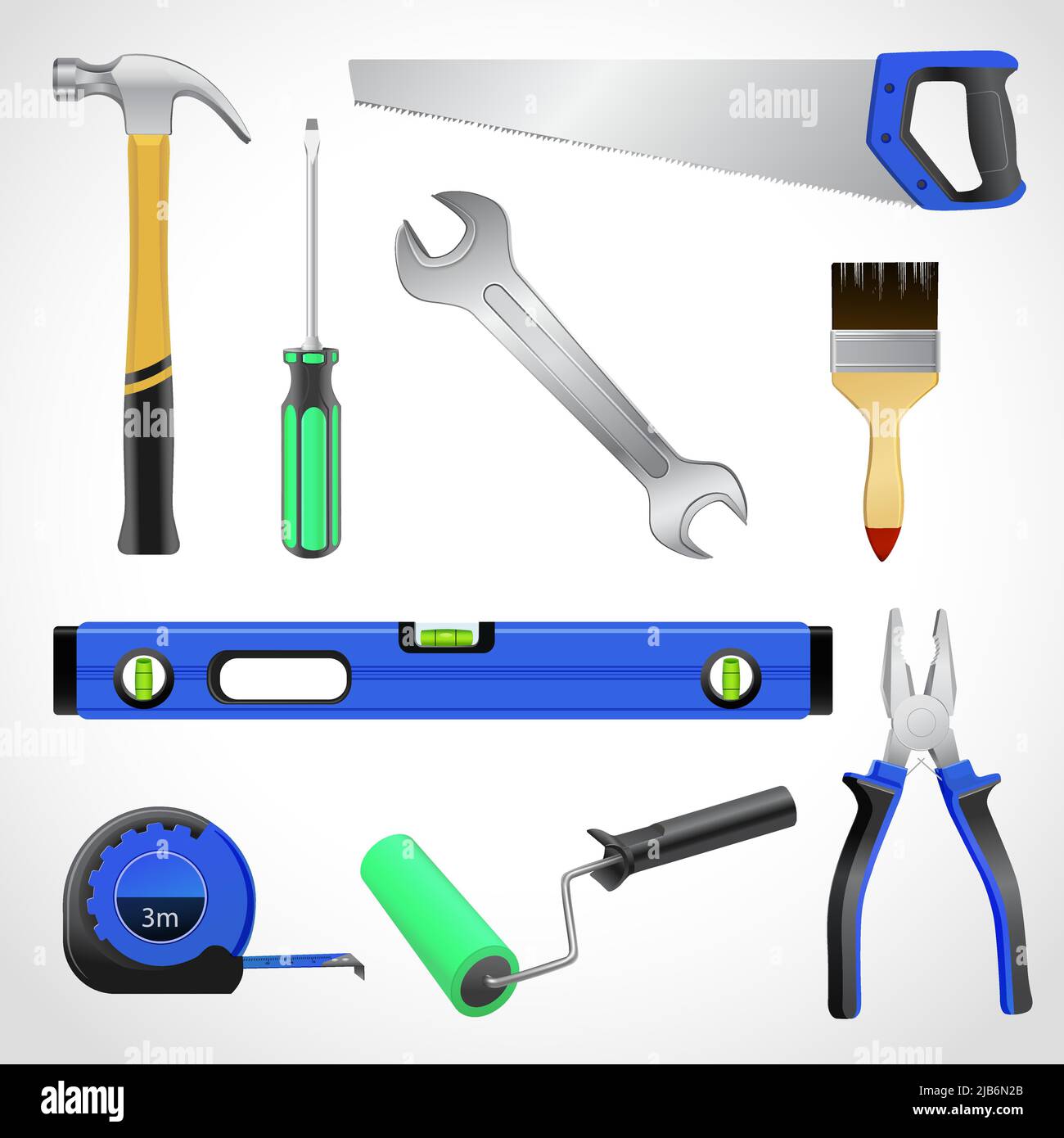 A collection of realistic house maintenance or repair carpenter tools ...