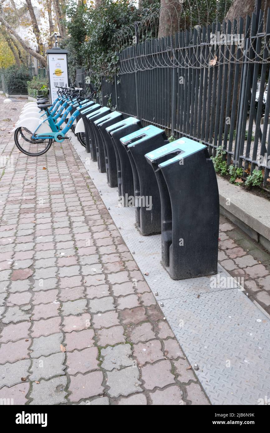 Bike rental station in a street in Istanbul city centre Stock Photo - Alamy