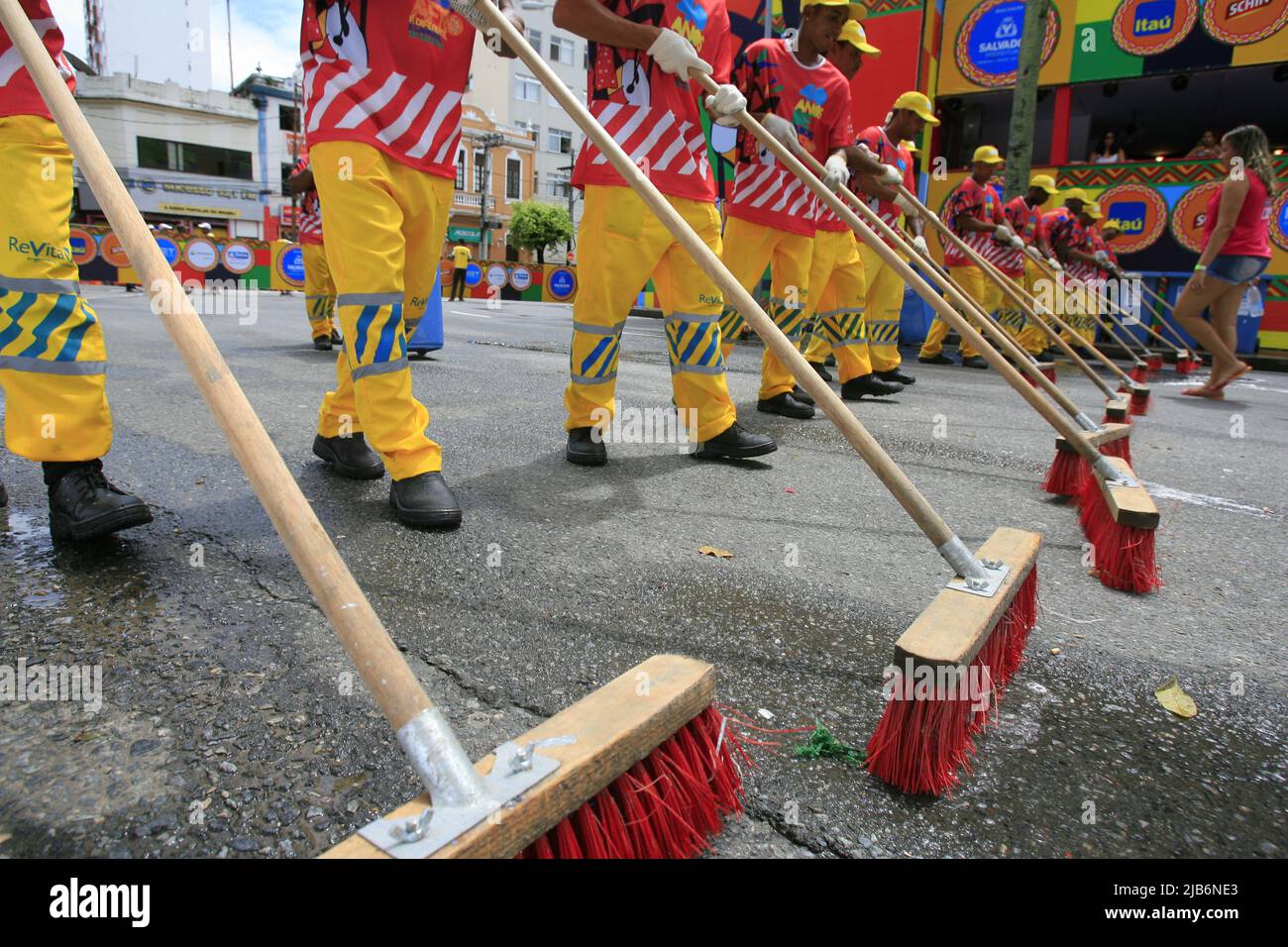 salvador, bahia, brazil - march 4, 2014: Cleaning team sweeping street ...