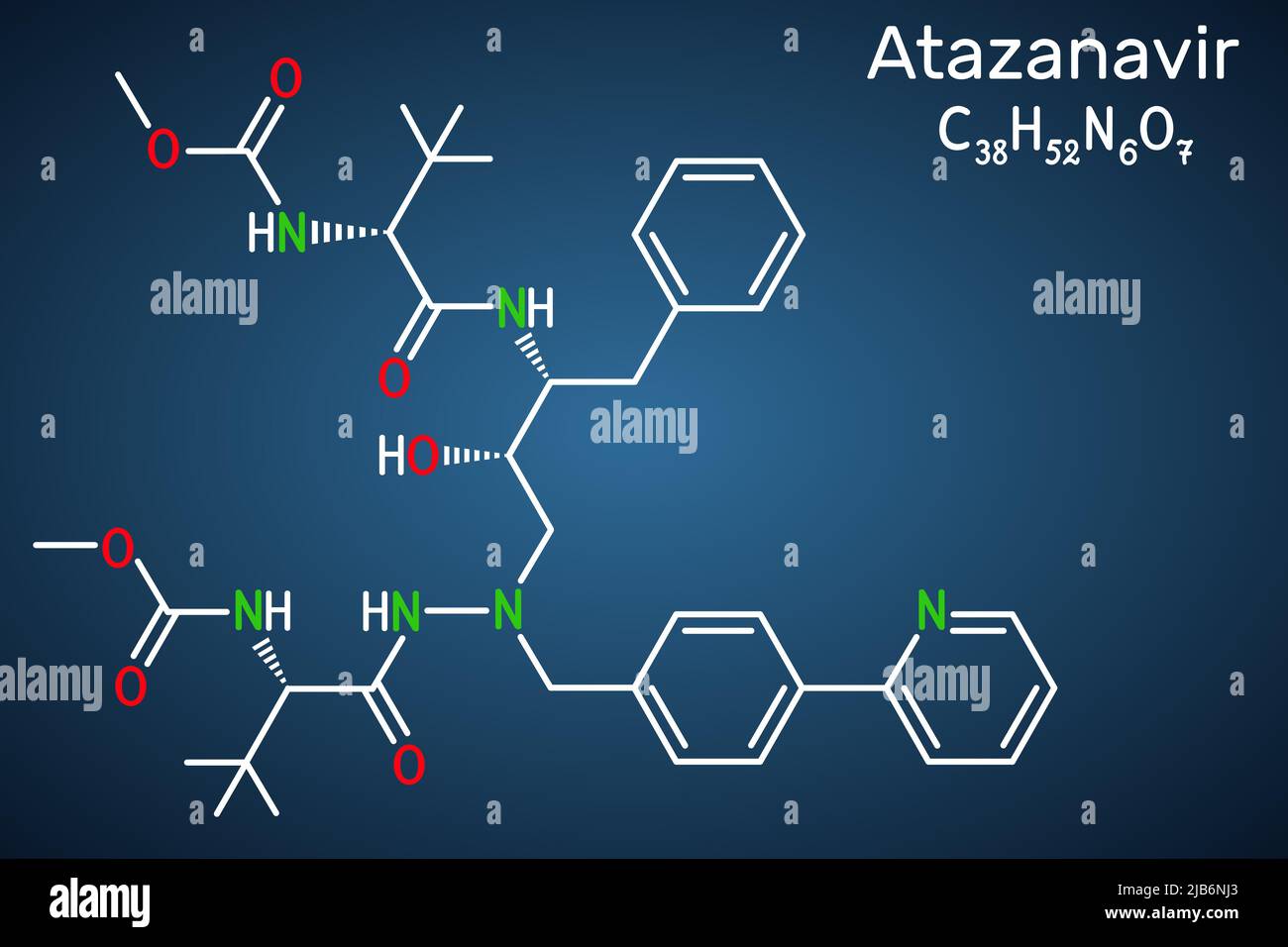 Atazanavir molecule. It is antiretroviral medication, used for the ...
