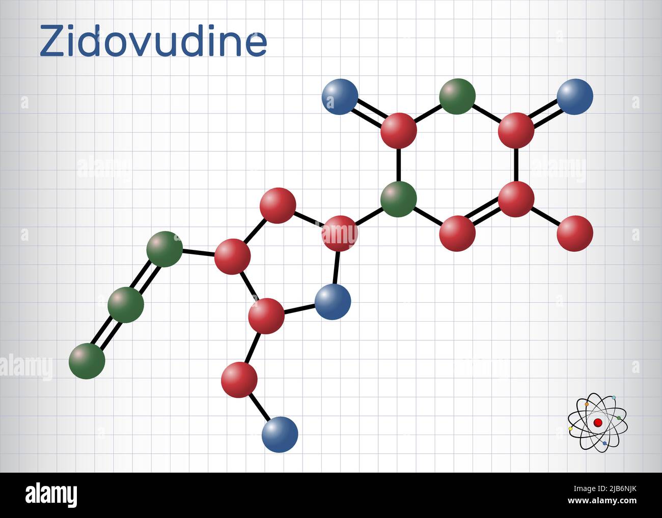 Zidovudine, ZDV, azidothymidine, AZT molecule. Used in treatment of HIV ...