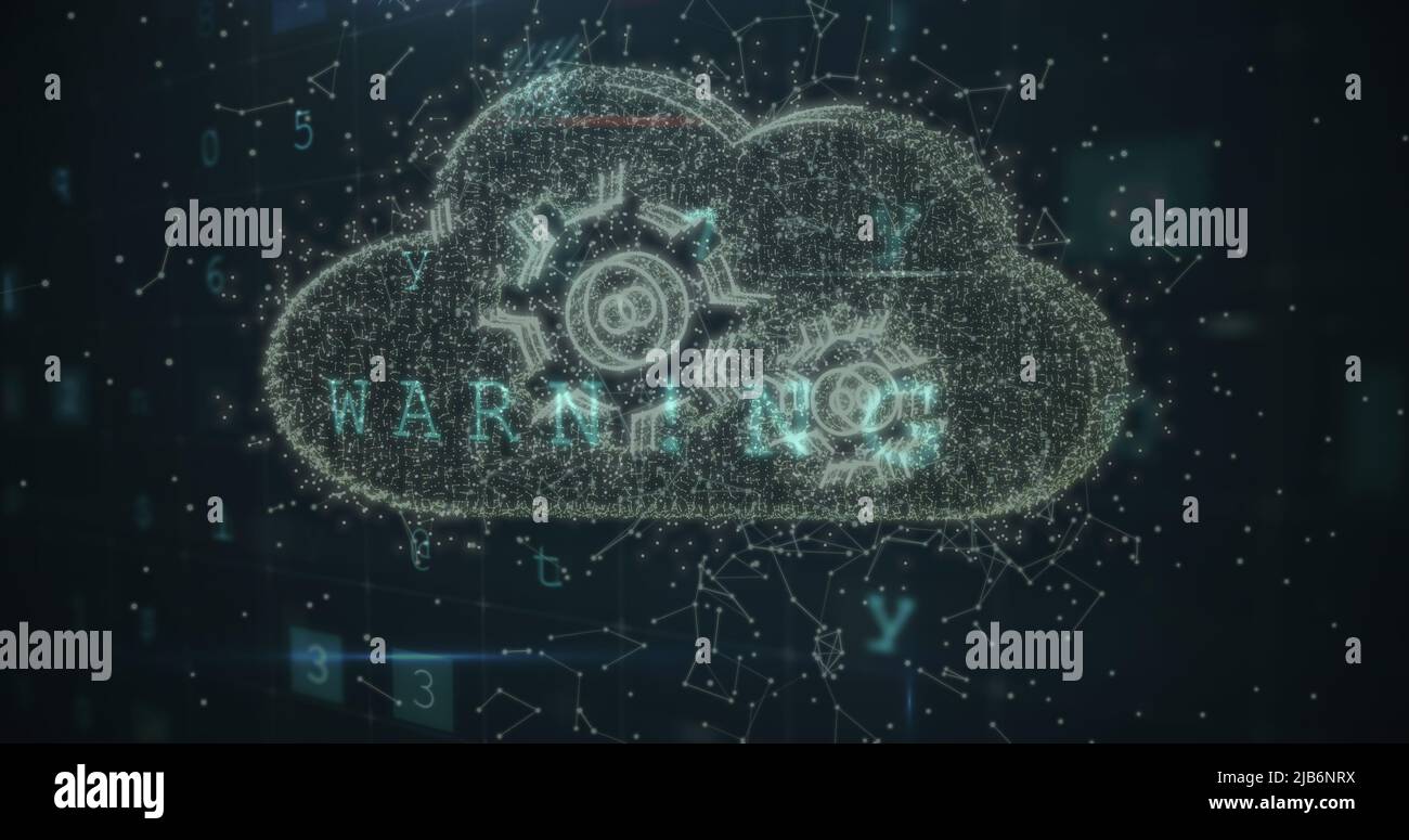 Image of network of connections, malware, scanning, cloud with cogs on ...