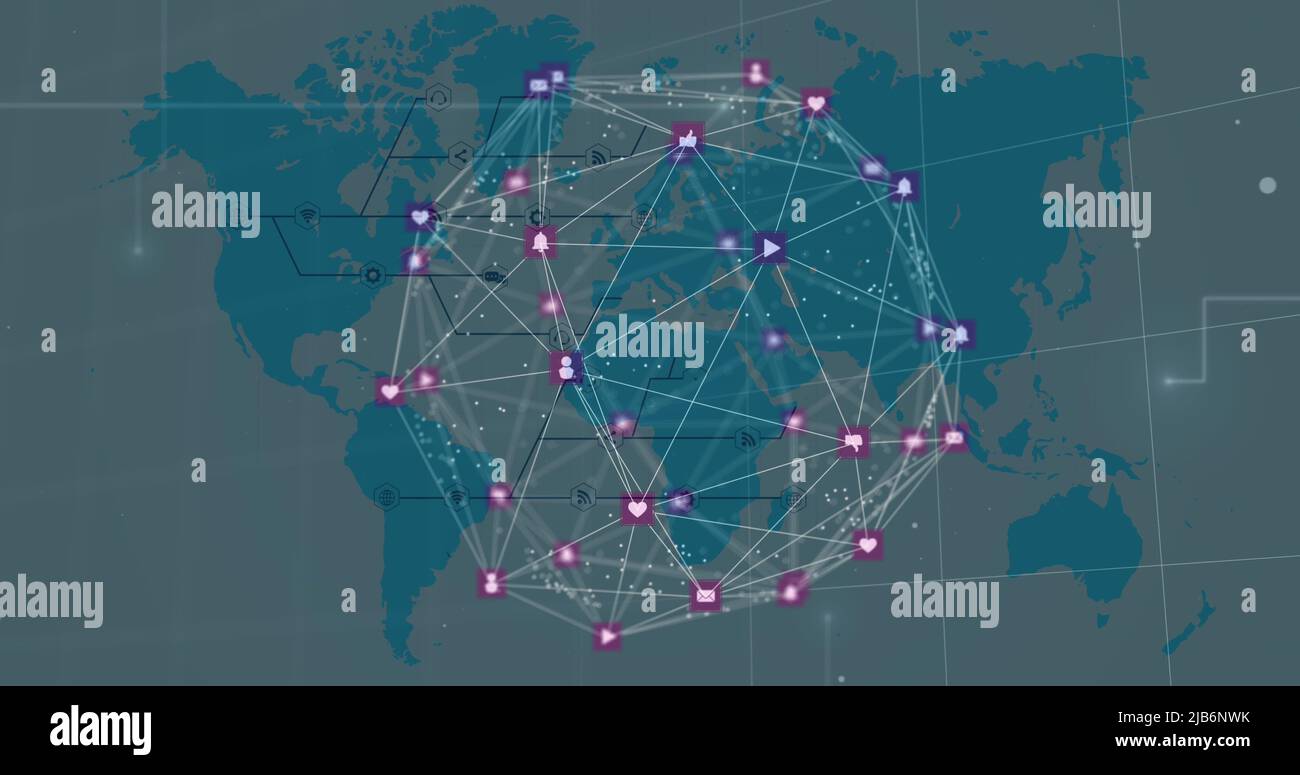 Image of globe of connections over world map Stock Photo - Alamy