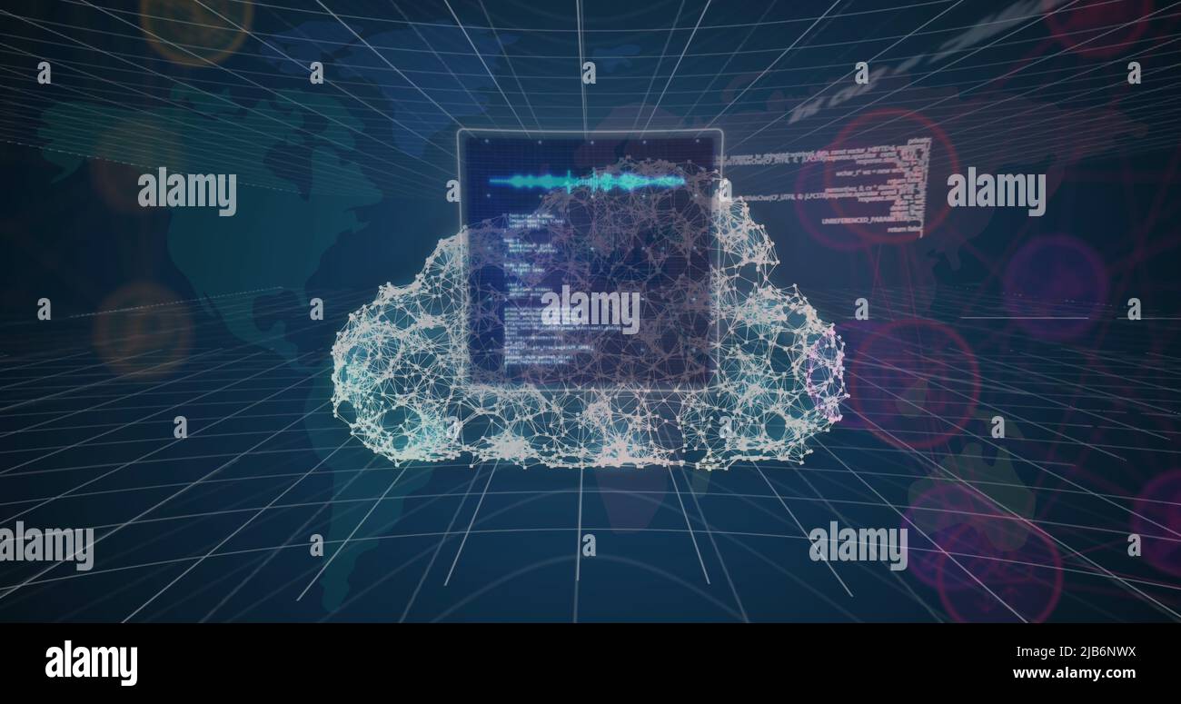 Image of digital cloud, data processing over world map Stock Photo - Alamy