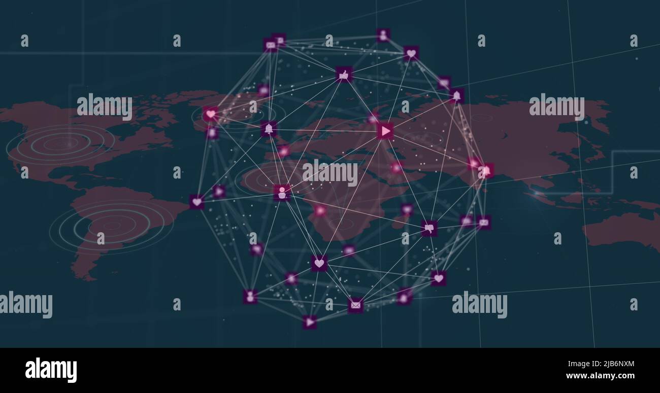 Image of globe of connections over world map Stock Photo - Alamy
