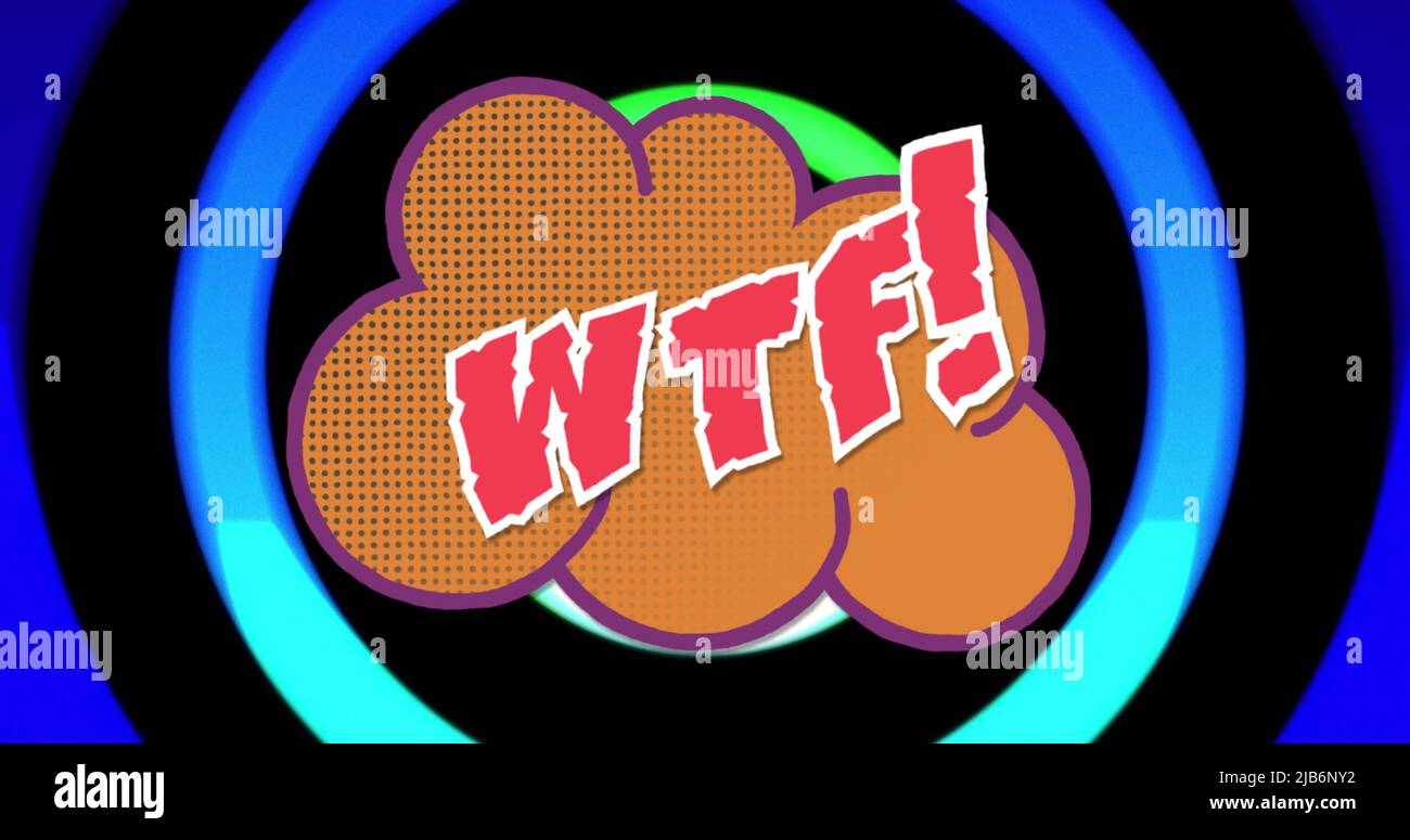 Image of wtf text over colorful circles on black background Stock Photo ...