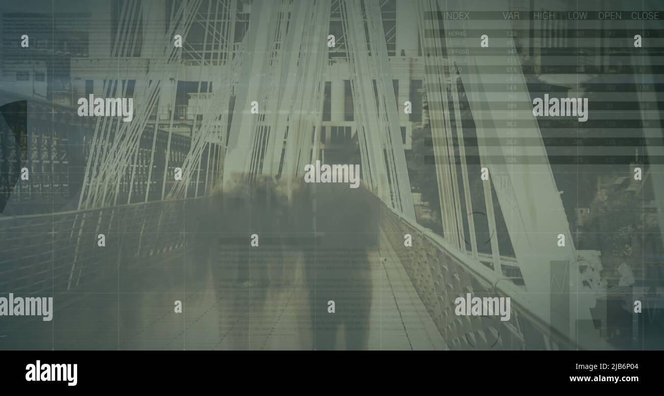 Image of statistics and data processing over people walking Stock Photo ...