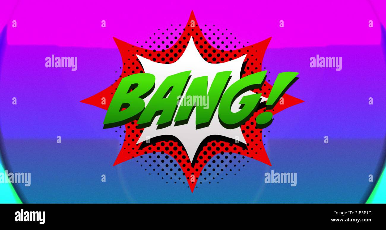 Image of bang text over colorful circles on black background Stock ...