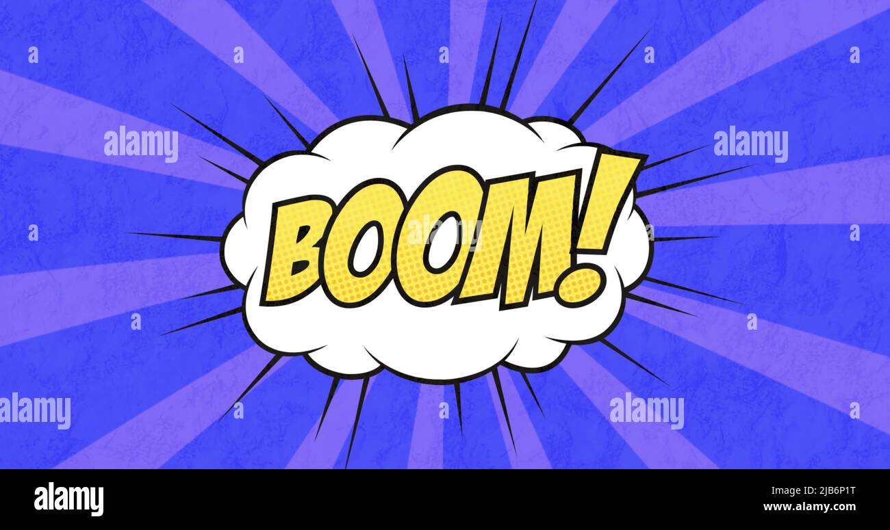 Image of boom text over blue stripes Stock Photo - Alamy
