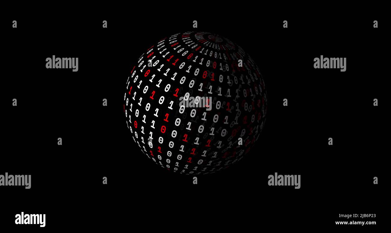 Image of globe with binary coding spinning on black background Stock Photo - Alamy