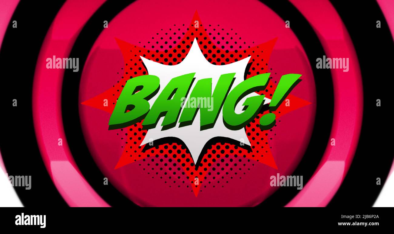 Image of bang text over colorful circles on black background Stock ...