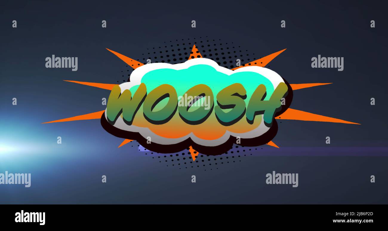 Image of woosh text over light trail on black background Stock Photo ...