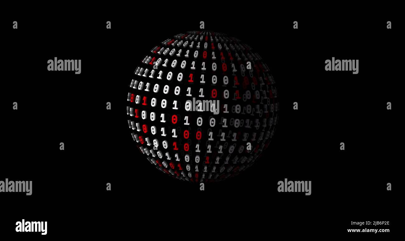 Image of globe with binary coding spinning on black background Stock Photo - Alamy