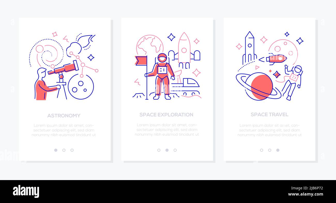 Astronomy and space exploration - line design style banners set Stock ...