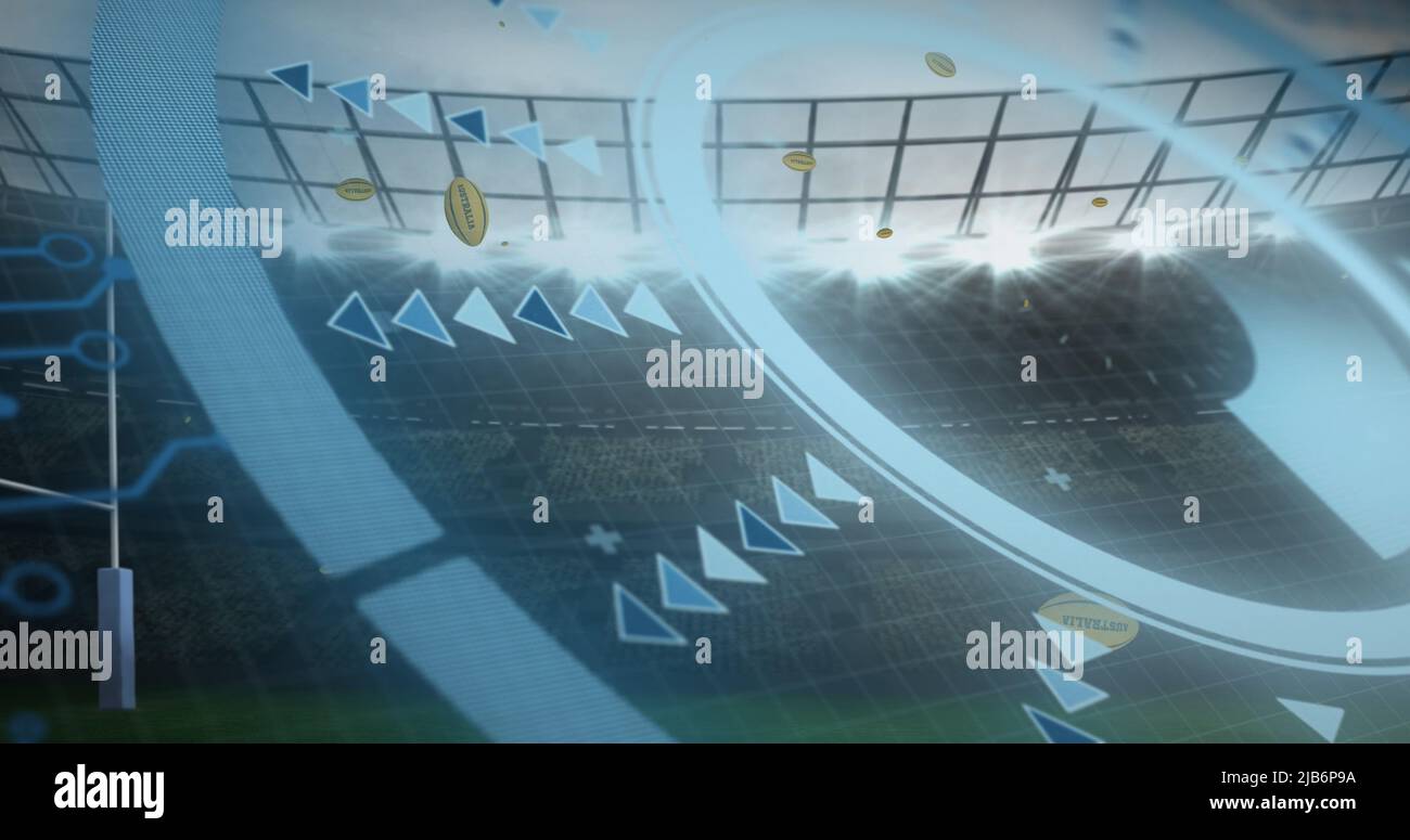 Data processing over australia print on multiple rugby balls falling ...