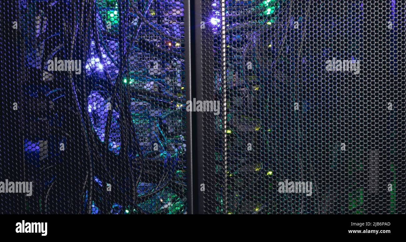 Image of close up of purple and green lights in computer server Stock ...