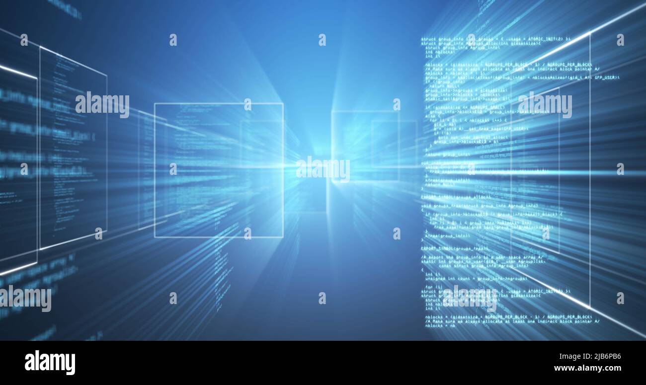 Image of data processing over blue background Stock Photo - Alamy