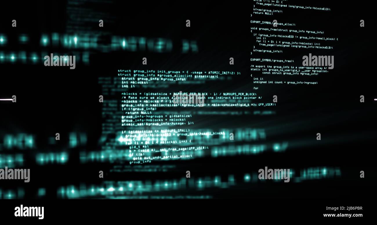 Image of data processing and light trails over black background Stock ...