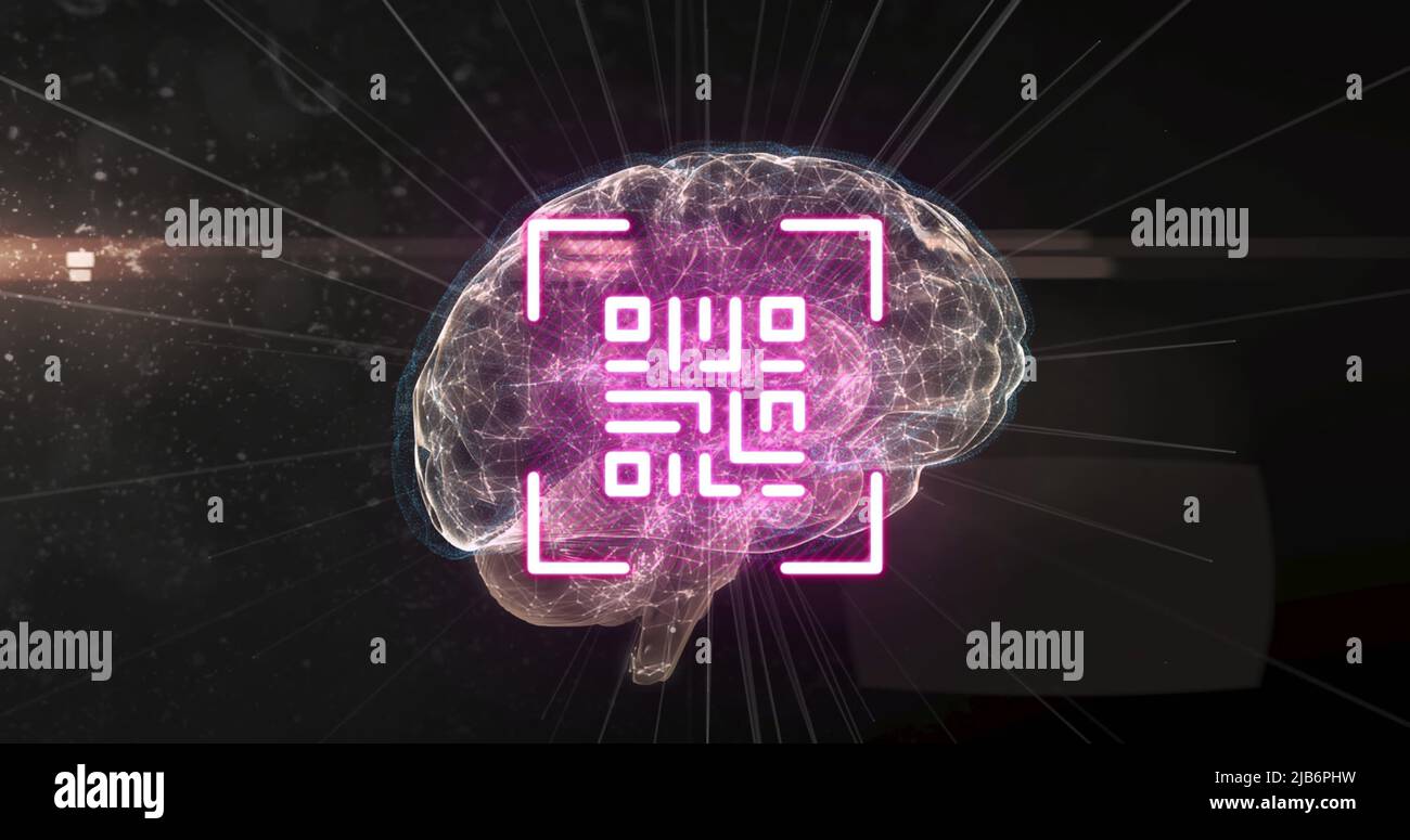 Image of glowing human brain with qr code digital interface Stock Photo ...