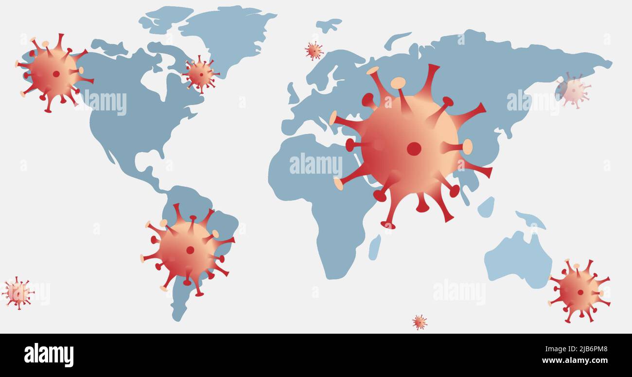 Image of falling covid 19 cells over world map Stock Photo - Alamy