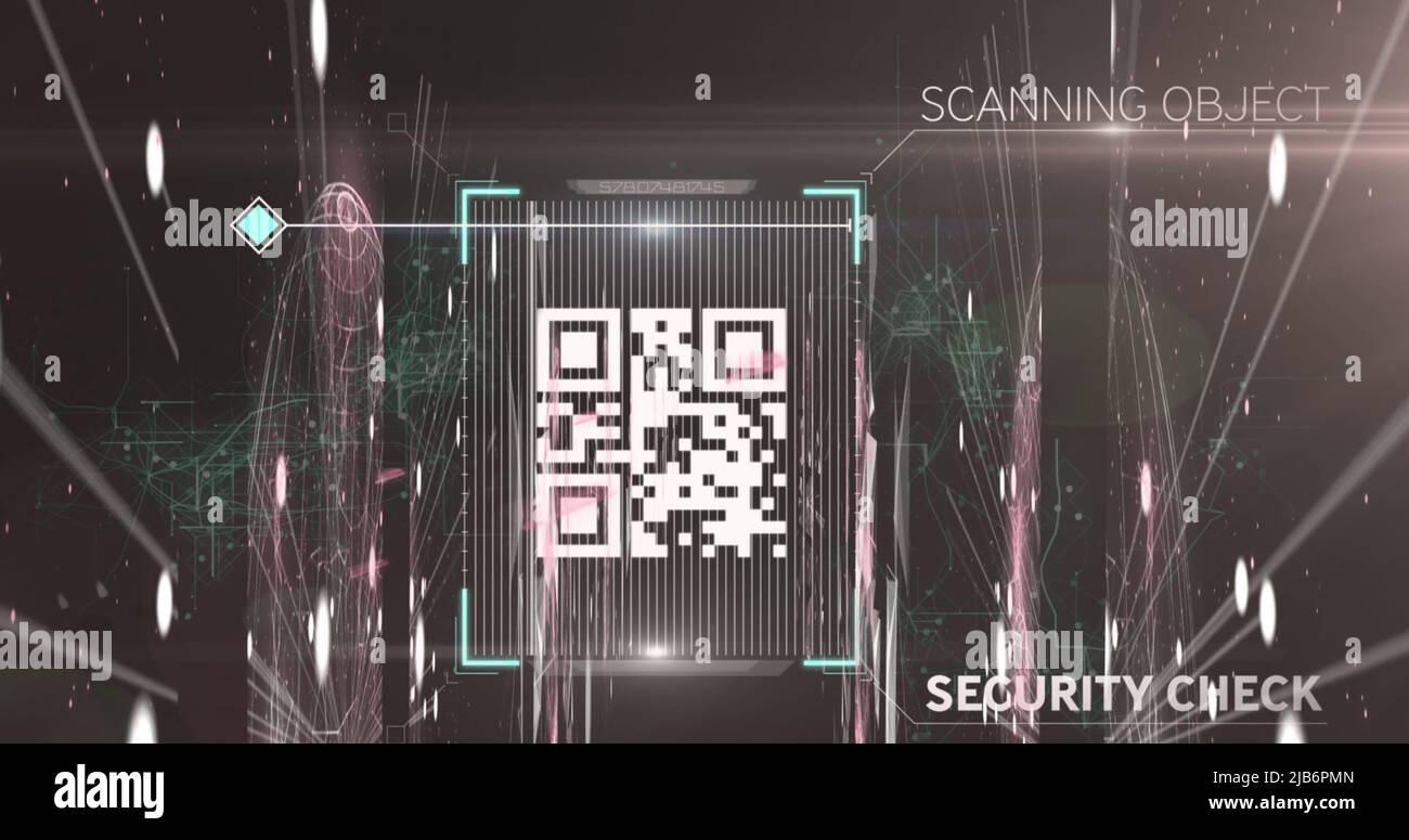 QR code scanner against screens of network of connections Stock Photo ...