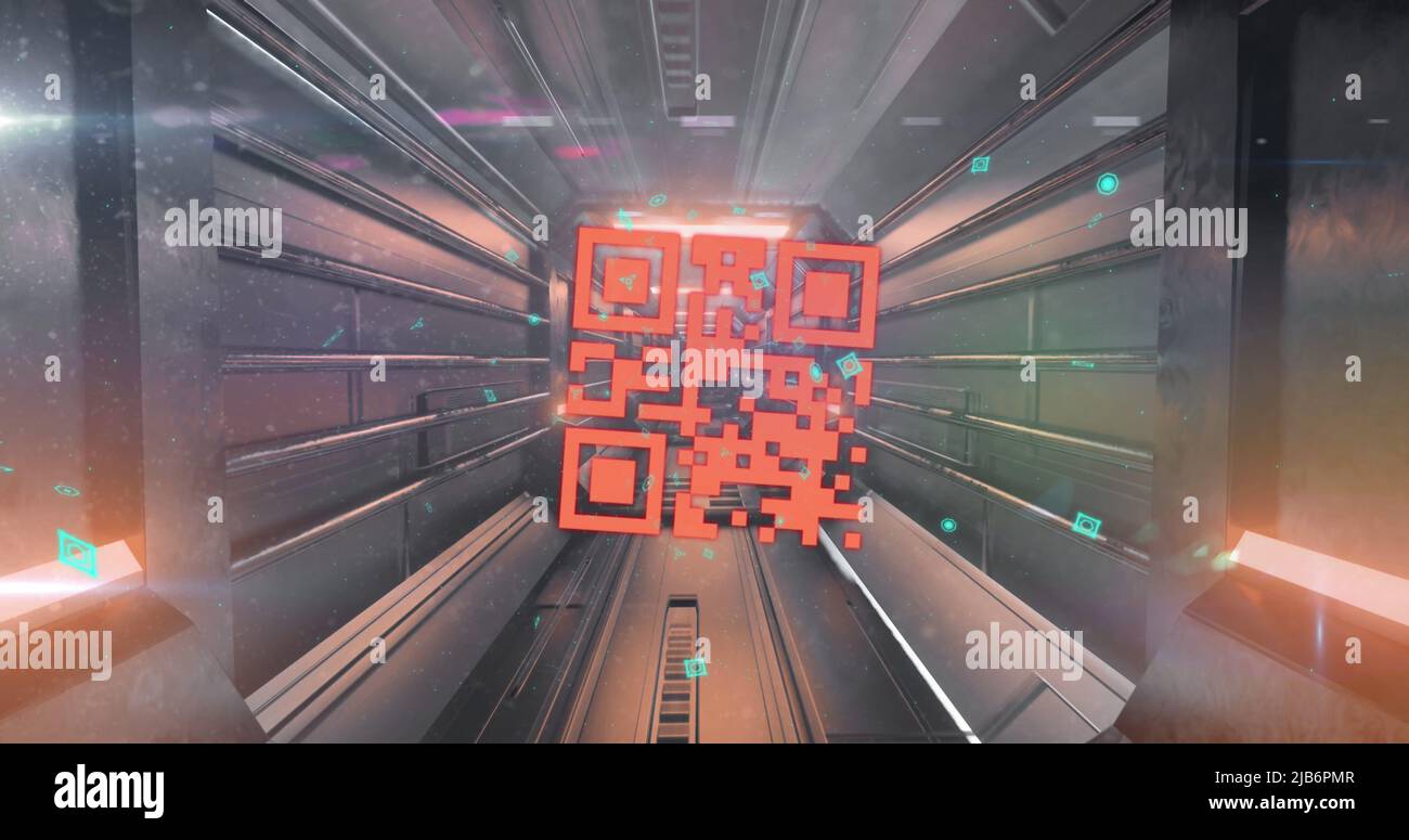 QR code scanner against glowing tunnel Stock Photo - Alamy