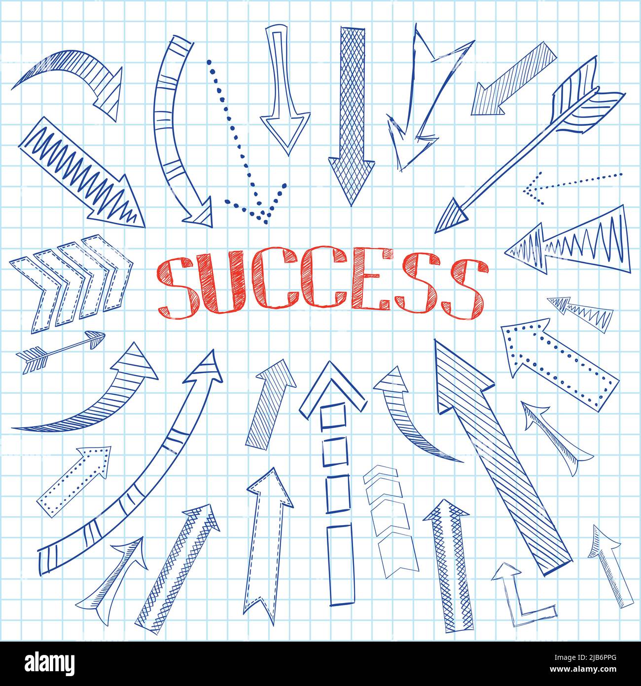 Pen drawing arrows pointed on word success on squared notebook ...