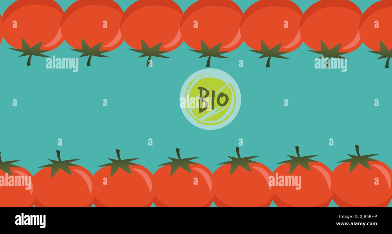 Bio text banner against multiple tomato icons with copy space on blue ...